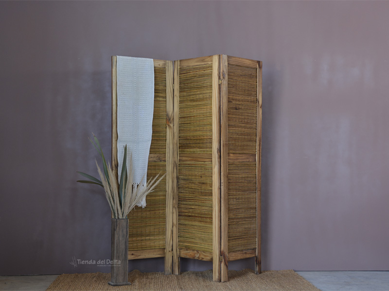 BIOMBO MADERA Y JUNCO C/3 HOJAS - Tienda del Delta